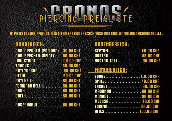 Piercing - Angebot - Cronos / CS Tattoo